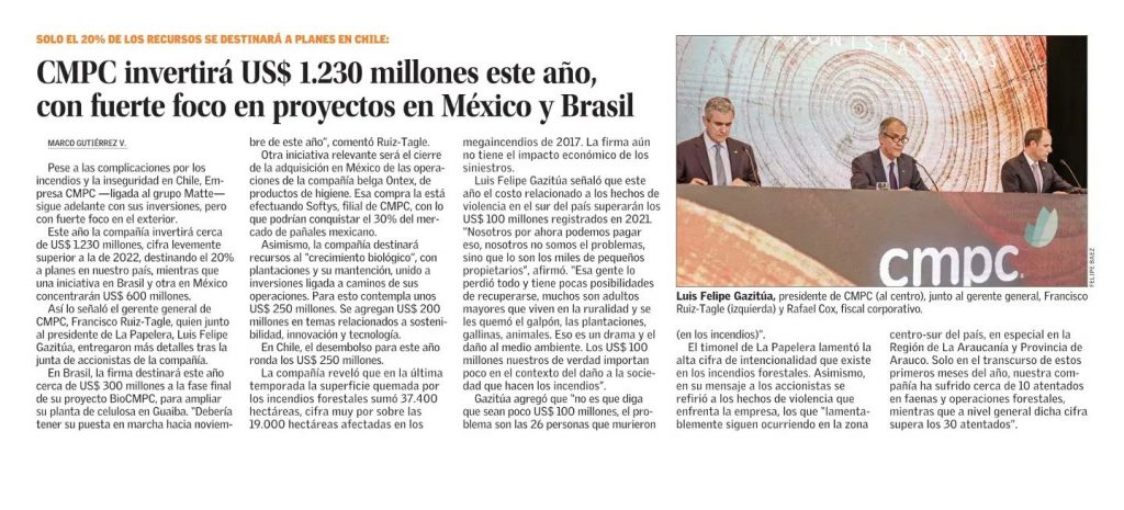 CMPC invertirá US$ 1.230 millones este año, con fuerte foco en proyectos en México y Brasil » CMPC